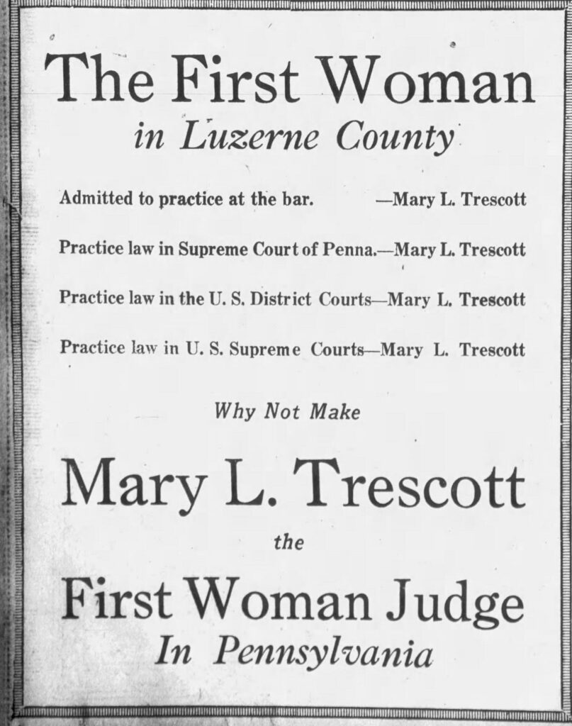 Mary L. Trescott, Luzerne County’s First Female Attorney – Luzerne ...